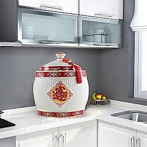 FORREC Rice Dispenser Large Capacity Ceramic Sealed Storage Tank Airtight Rice Bucket Grain Storage Bin Cereal Dispenser Container -21 * 24cm