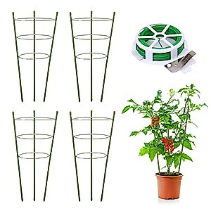 4 Pack Plant Support Tomato Cages for Garden, 18 Inches Small Tomato Cages and Supports with Adjustable Rings for Garden Pots, Plant Stakes Tomato Trellis Rings for Climbing Plants
