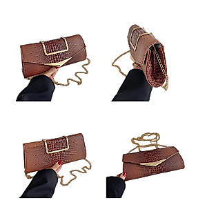 WIGUYUN Women Vegan Leather Evening Handbag Crocodile Pattern Handle Clutch Purse Cross Body Envelope Bag Brown
