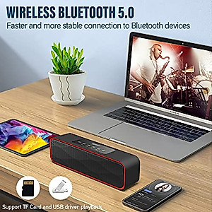 Portable Wireless Bluetooth Stereo Speaker with Powerful Sound 10W Acoustic Drivers Built-in Mic FM Radio Micro SD Card USB AUX-in Slot for Smartphone, PC, MP3 and More