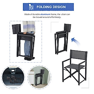 Soleil Jardin Outdoor Folding Director Chair Set of 2, Aluminum Portable Dining Chair Beach Chair for Camping Picnic Garden, Dark Grey Frame