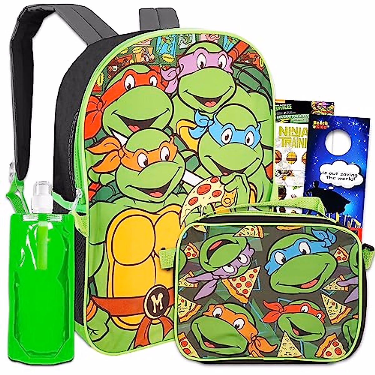 Teenage Mutant Ninja Turtles Backpack and Lunch Box Set - Bundle with TMNT Backpack for School, Lunch Bag, Water Bottle, Stickers, More | TMNT Backpack for Boys