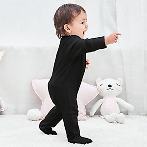 Eleven's Kingdom Baby Boys Pajamas 0-3 Months Black Cotton Footie Set 2-Way Zipper 2 Pack