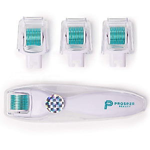 Derma Roller Microneedle 6 Piece Kit [DERMAROLL by Prosper Beauty] Face Roller with 4 Replaceable Heads Exfoliation Microdermabrasion Micro Derma Skin Care Tool Dermaplaning Microneedling