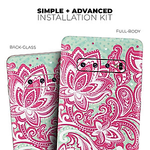 DesignSkinz Red and Green Floral Ethnic Protective Vinyl Decal Wrap Skin Cover Compatible with The Samsung Galaxy S20 (Screen Trim & Back Glass Skin)