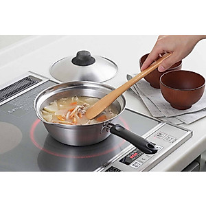 Yoshikawa 1216029 Single-Handed Pot, Gas Flame and Induction Compatible, 7.1 inches (18 cm), Donburi Ramen, Stainless Steel, Made in Japan, Pot, Deep Spout Included, For One Person