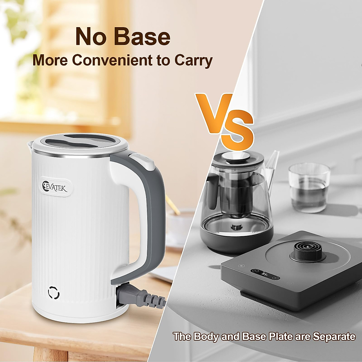 EVATEK Small Electric Kettle, 600W Mini Portable Tea Kettle, Travel Stainless Steel Interior Hot Water Boiler, Auto Shut-Off & No Base, Gift for Camping, Office, Student Dormitory