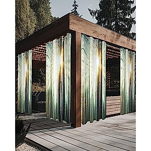 BABE MAPS Outdoor Curtains for Patio Mysterious Forest Under The Sun Waterproof Privacy Outside Curtains Grommet Top Pergola Curtains for Porch Cabana Gazebo 2 Panels, 52 x 108 inch