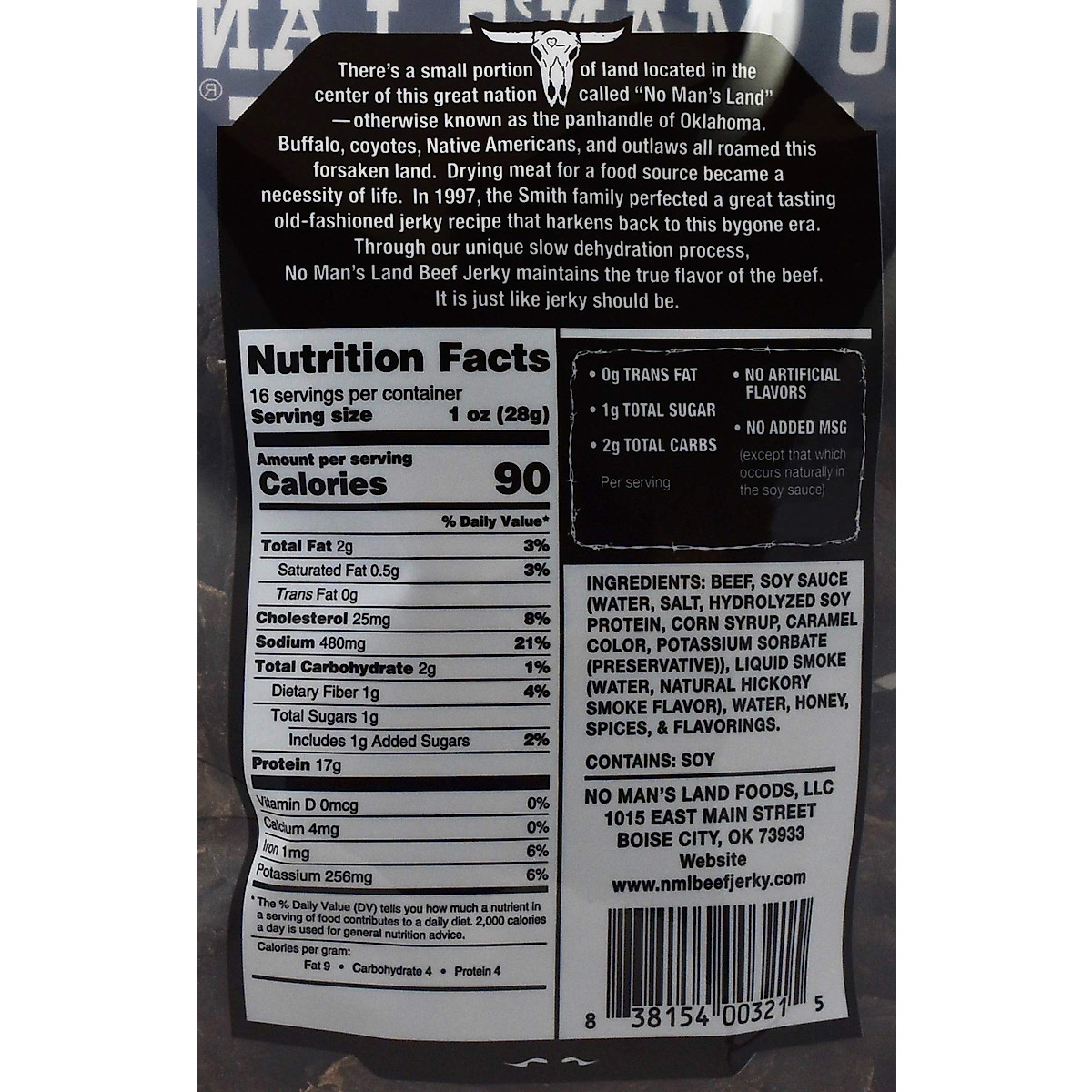 No Man’s Land MILD Beef Jerky High Protein Low Calorie Low Carb Beef Snack 16oz Bag
