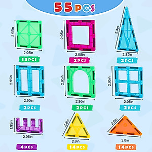 Gemmicc Magnetic Tiles, Magnet Toys Building Blocks for Kids, STEM Approved Educational Toys, Magnet Puzzles Stacking Blocks for Boys Girls,55 PCS Starter Set