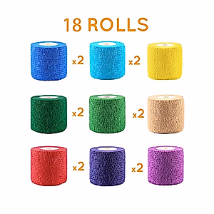 WePet Pet Wrap, Self-Adhesive Non-Woven Tape for Dog Legs, Paws, Wounds, First Aid Cohesive Gauze for Horse, Cat, Bird, Animal, 18 Rolls, 2 Inch