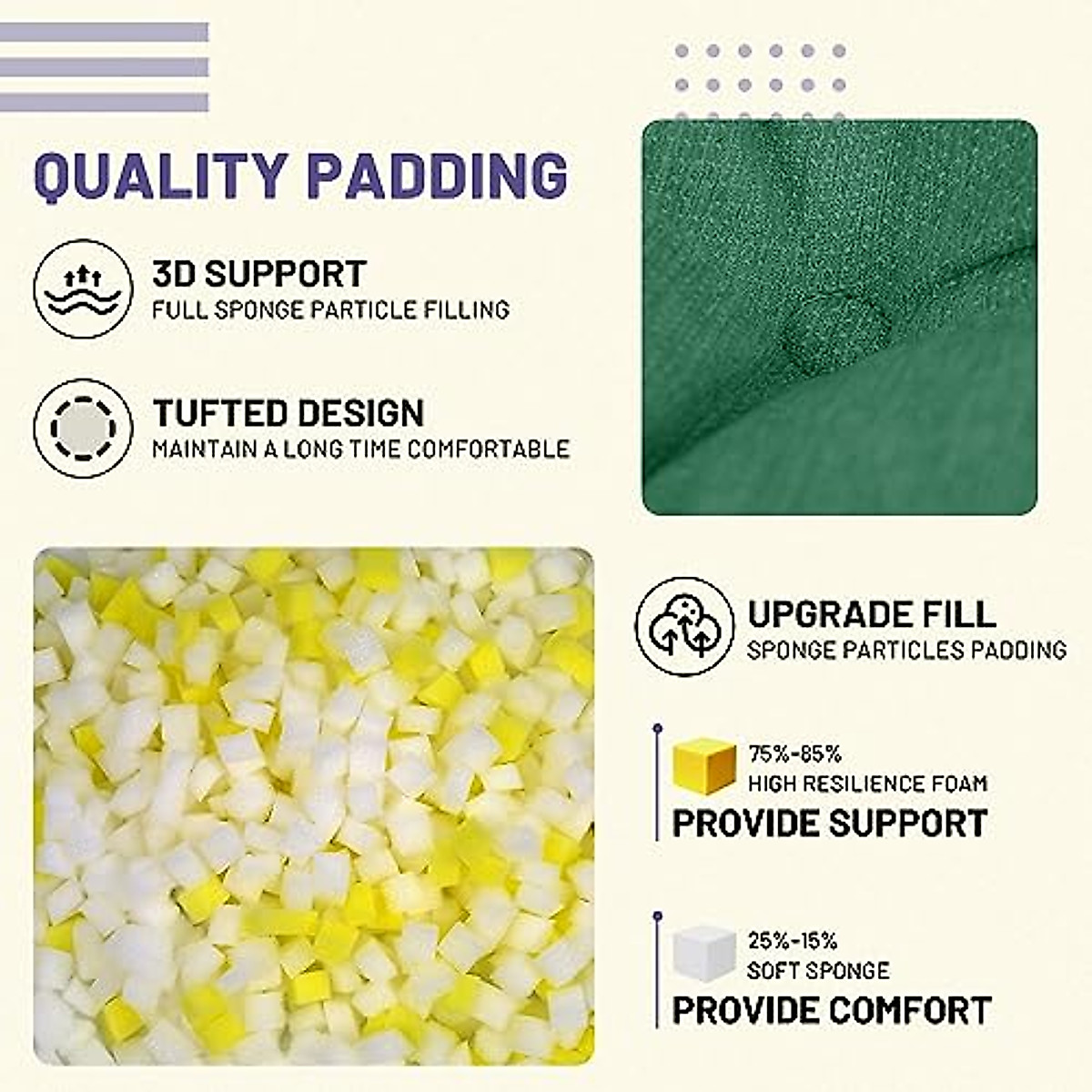 Sutteles Rocking Chair Cushion, Tufted Indoor/Outdoor Rocking Chair Cushions with Ties and Non-Slip Bottom, Removable Adirondack Chair Cushion Set, Seat 17" x 17"/Back 21" x 17"