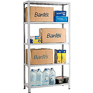 Rattan Wicker Furniture Metal 5 Adjustable Shelving Unit MS 150KD Storage Light Gray Color for Garage Home Office