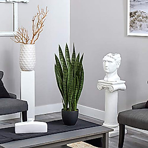 Nearly Natural, Green 4855 35in. Sansevieria with Black Planter