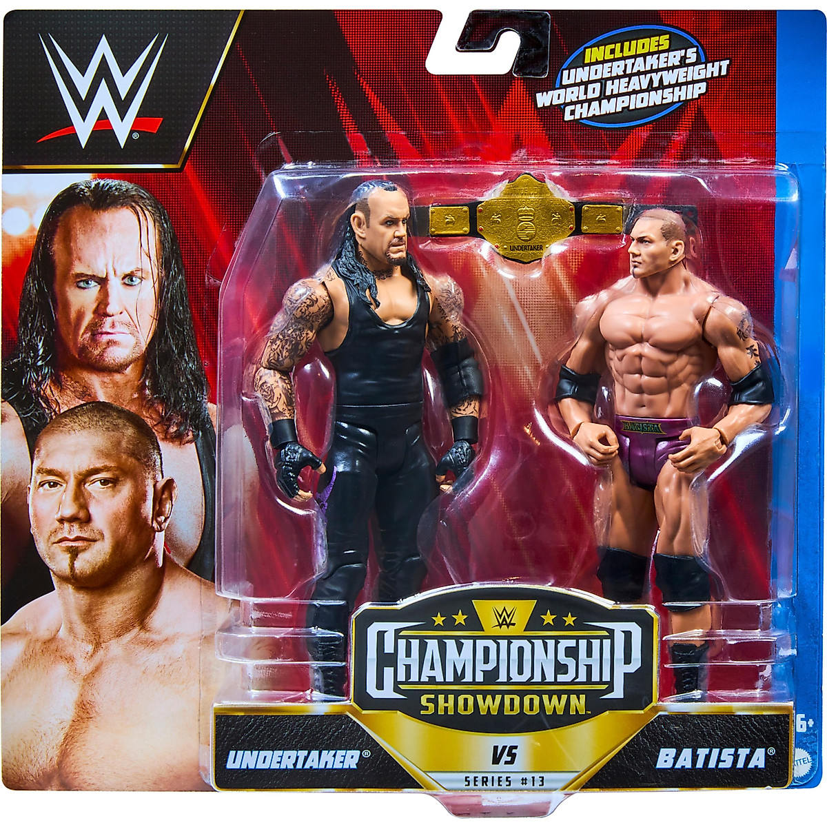 Mattel WWE Undertaker vs Bautista Championship Showdown Action Figure 2-Pack with World Heavyweight Championship, 6-inch