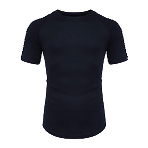 COOFANDY Mens Stylish Shirts Pleated Sleeve Fashion Hip Hop Tee Navy Blue L