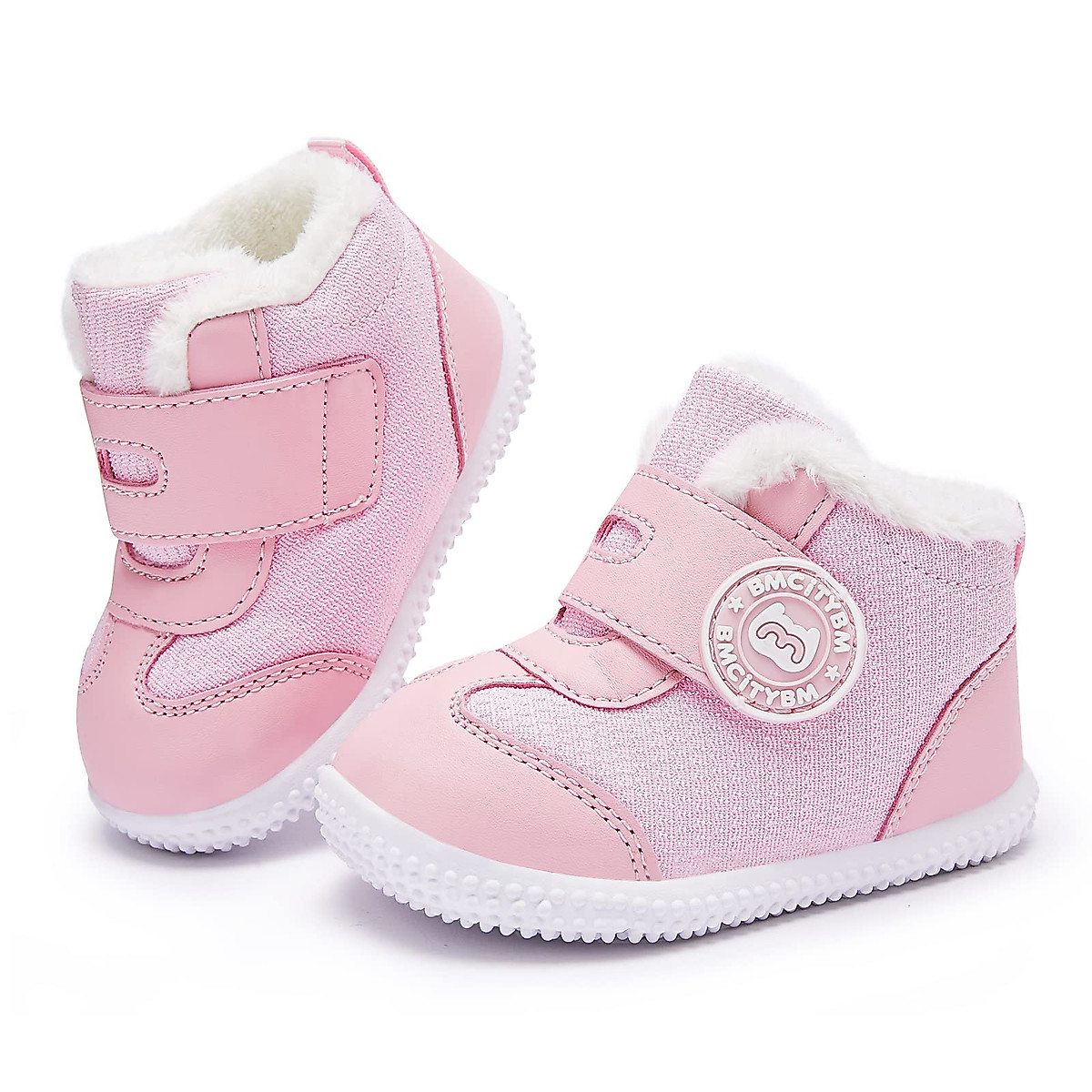 BMCiTYBM Baby Boy Girl Boots Winter Warm Snow Boots Lightweight Walking Shoes Infant First Walkers 6 9 12 18 24 Months Pink 12-18 Months