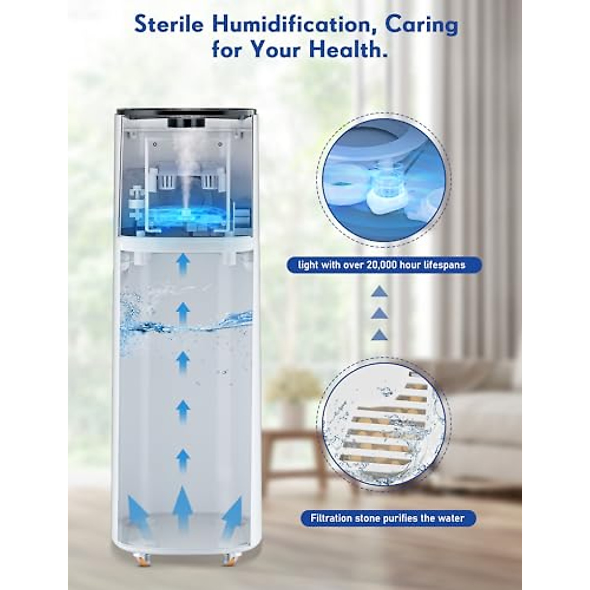Honovos Humidifiers for Bedroom, 15L Wholehouse Humidifier for 2000 sq. ft, 600ml/h Cool Mist Humidifier for Large Room With Essential Oil Tray, Top Fill Floor Humidifier for Baby Yoga Plants