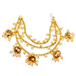 Bindhani Gold Plated Bahubali Earrings Hair Chain With Small Dangling Jhumki Crafted By Indian For Women