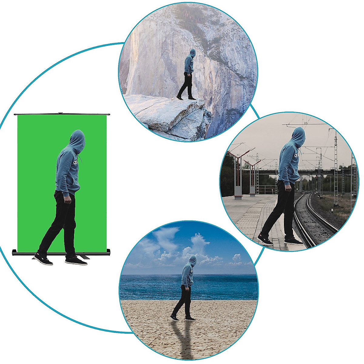 Neewer 5x6 ft/1.5x1.9m Green Screen Green Backdrop, Portable Collapsible Chromakey Background, Pull-up Style with Auto- Locking Frame, Solid Aluminium Base for Photo Video, Live Game, Tiktok Video