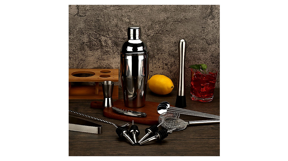 Master Cocktails: 16-Pc Stainless Steel Bartender Kit & Stand