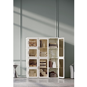 HYLA Portable Closet Clothes Wardrobe, Plastic Bedroom Decoration, Depth Cube Storage Organizer with Transparent Doors, White (12 Grids 8 Doors)