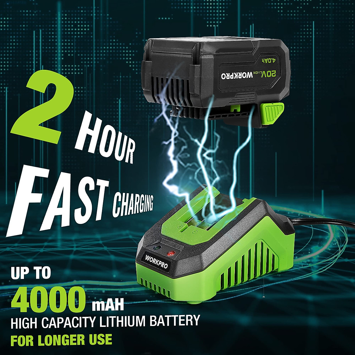 WORKPRO Cordless Impact Wrench 1/2 inch, 20V Brushless Impact Gun, High Torque 370 Ft-Lbs (500N.M), Variable Speeds, with 4.0 Ah Battery, Fast Charger, 4 Impact Sockets and Storage Case