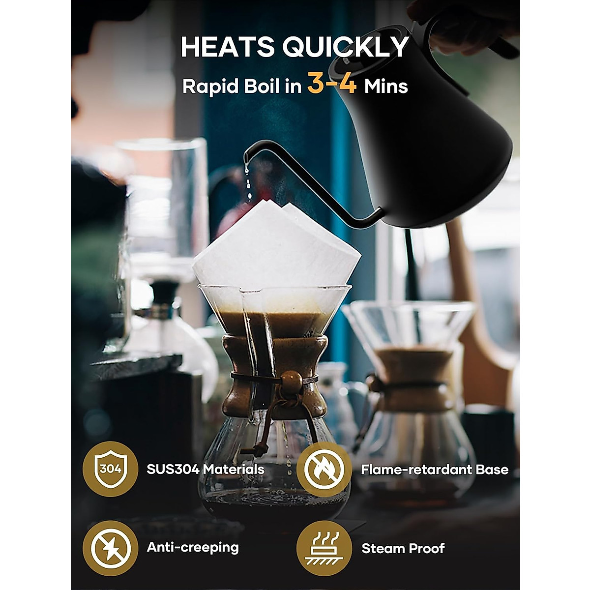 Cocinare Gooseneck Electric Kettle with Temperature Control, Pour Over Coffee & Tea, Retro Vintage Style 1200W for 180-sec Quick Boil Time, Stainless Steel Kettle Water Boiler, 30oz/0.9L (Dark Grey)