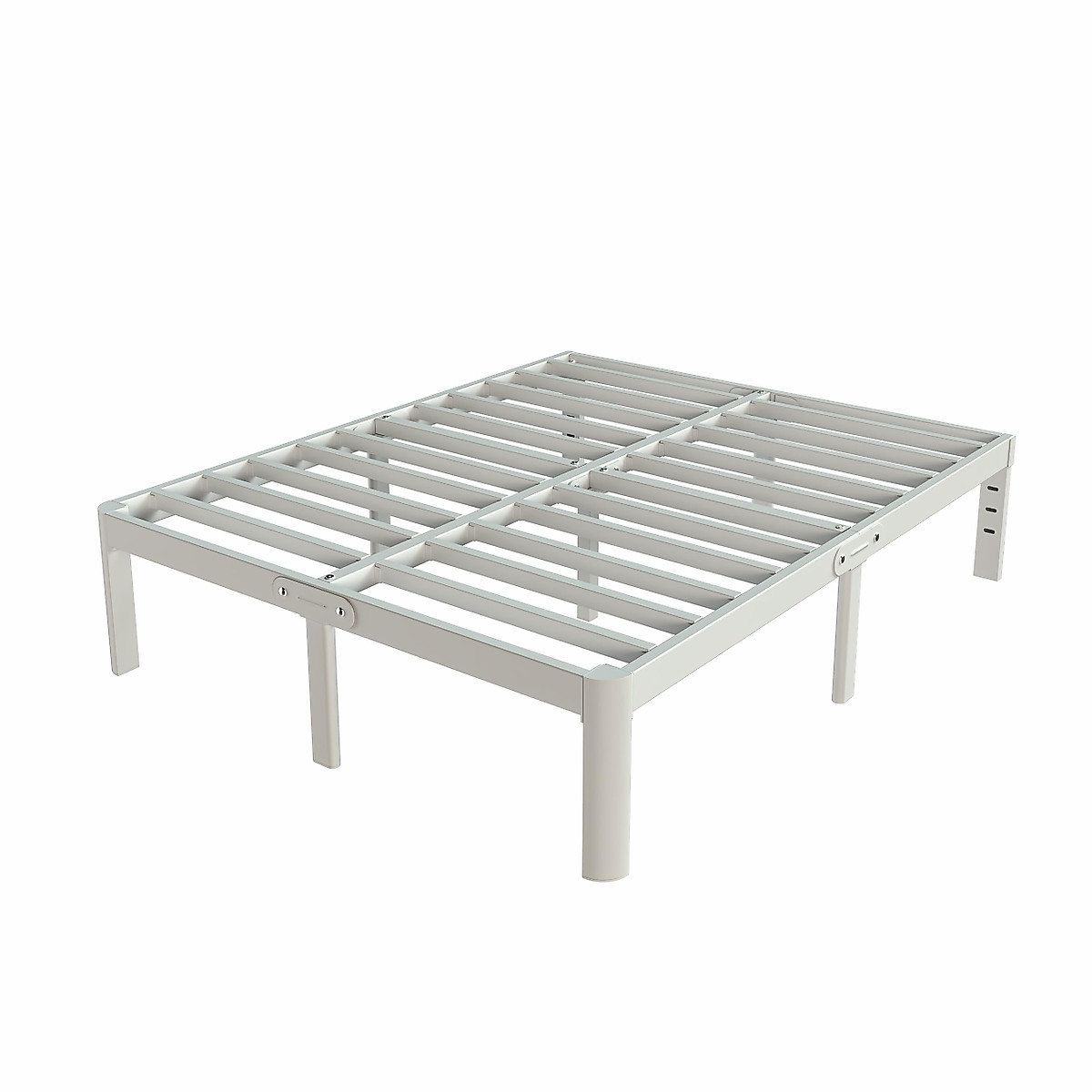 KZZLOL White Bed Frame Queen Size 16 Inch, Metal Queen Bed Frame No Box Spring Needed, Heavy Duty Steel Support 3500 LBS, DIY Headboard, Noiseless, Round Corner Legs, Storage Space, Easy Assembly