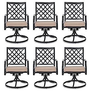 PHI VIALLA Patio Chairs Outdoor Swivel Dining Chairs Outdoor Furniture Chairs Set of 6 with Cushion Suports 300lbs for Lawn Garden Backyard Weather Resistant-Black Frame