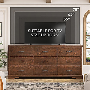 EnHomee 9 Drawers Dresser, 63" W Farmhouse Dressers for Bedroom Dressers with 9 Drawers, Solid Wood Dresser TV Stand with Large Metal Handle, Modern Wood Drawer Organizer for Closet (Rsutic Brown)