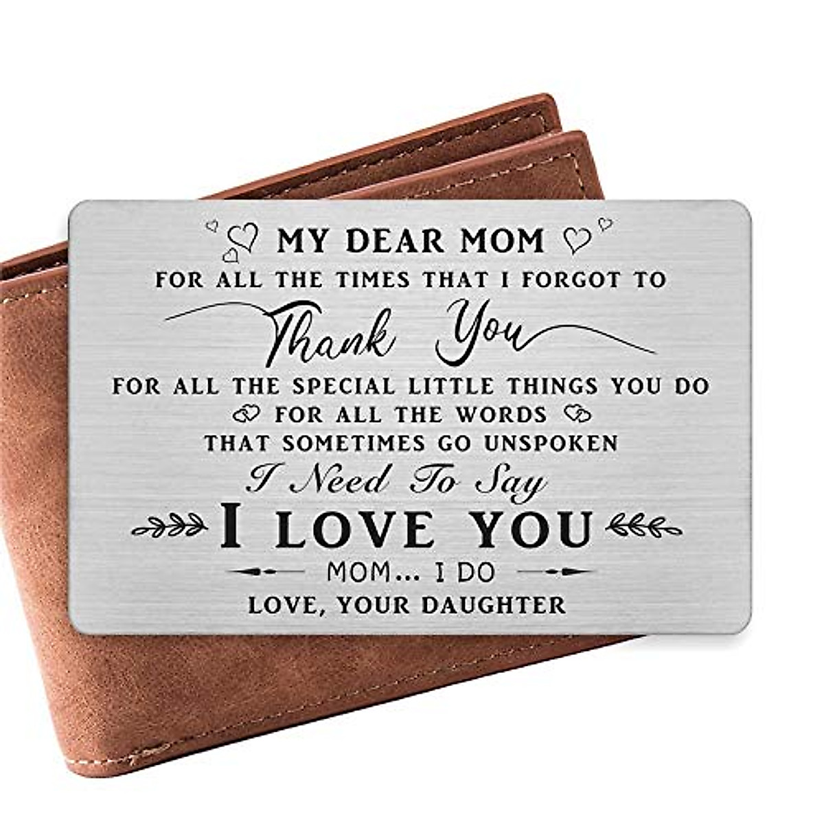 Mom Gifts from Daughter, Happy Birthday Mom, Wedding Day Card for Mother of the Bride, Personalized Engraved Wallet Card for Mom, Merry Christmas Mother Present