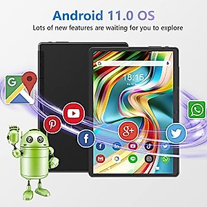 Tablet 10.1 inch Android 11 Tablet 2023 Latest Update Octa-Core Processor with 64GB Storage, Dual 13MP+5MP Camera, WiFi, Bluetooth, GPS, 128GB Expand Support, IPS Full HD Display (Black)