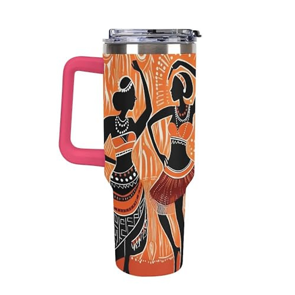 African Tribal Women 40 Oz Stainless Steel Cup Travel Tumbler with Handle and Straw Lightweight Coffee Mug for Home Office