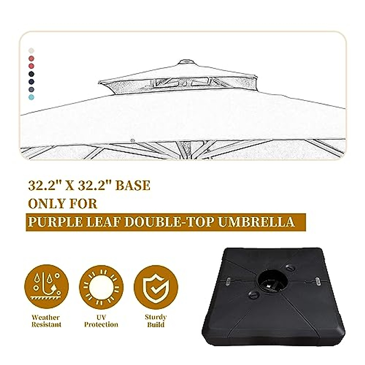 PURPLE LEAF Offset Patio Umbrella Base Sand/Water Filled Square, 32.2'' X 32.2''