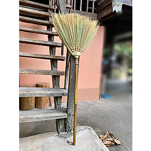 Asian Broom 46 inch - Straw Soft Broom - Long Handle Broomstick for Cleaning, Decoration, Wedding-Natural Whisk Broom for House, Garage, Office,Kitchen - Indoor Grass Broom