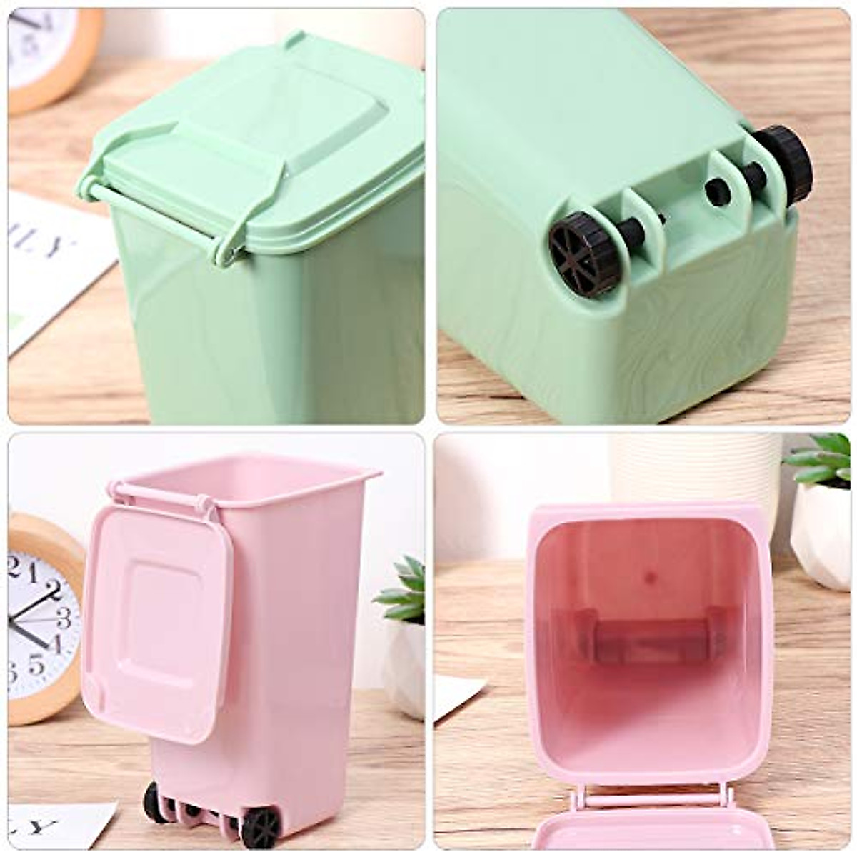 TOYMYTOY Office Trash Can, Desktop Mini Trash Bin, Garbage Bin Set Pencil Cup Holder with Lips & Wheels(4PCS)