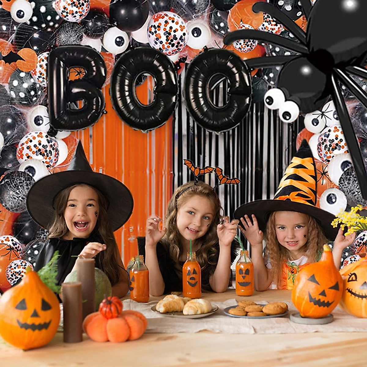 AIBIIN 116pcs Halloween Balloon Garland Arch Kit Halloween Party Balloons Halloween Balloons Decorations Orange Black Foil Fringe Curtain Halloween Boo Birthday Baby Shower Backdrop Balloon Kit