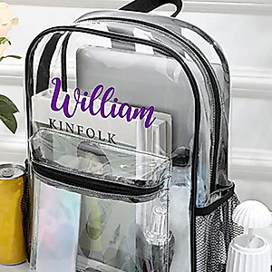 V2G1K2HJ.d Personalized Name Clear Backpack, Heavy Duty PVC Clear Backpack,Custom Name Transparent Backpack,Travel Bags