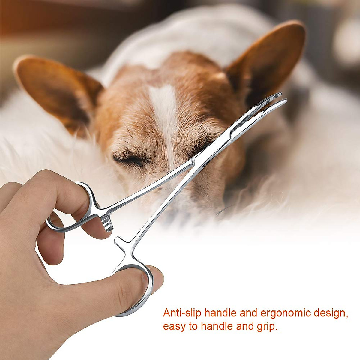 Lwuey Hemostat Forceps, Stainless Steel Pet Dog Grooming Ear Cleaning Clamp Pets Cat Ears Hairs Tweezers with Curved Tip Antislip Locking Forceps Remover Tools Supplies Trimmer Accessories(Large)