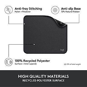 Logitech Mouse Pad - Studio Series, Computer Mouse Mat with Anti-Slip Rubber Base, Easy Gliding, Spill-Resistant Surface, Durable Materials, Portable, in a Fresh Modern Design, Graphite