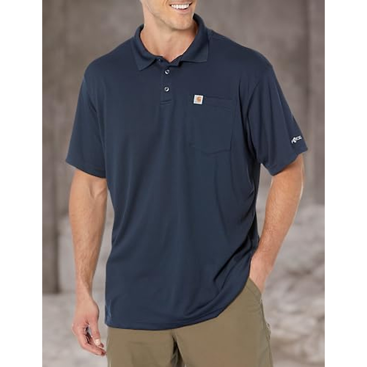 Carhartt mens Force Relaxed Fit Lightweight Short Sleeve Pocket Polo, Navy, Medium US