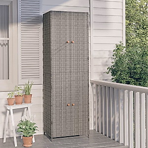 loibinfen Outdoor Garden Storage Cabinet, Large Patio Storage Cabinet Garden Storage Container for Lawn Backyard, Gray 23.2"x15.7"x70.9" Poly Rattan