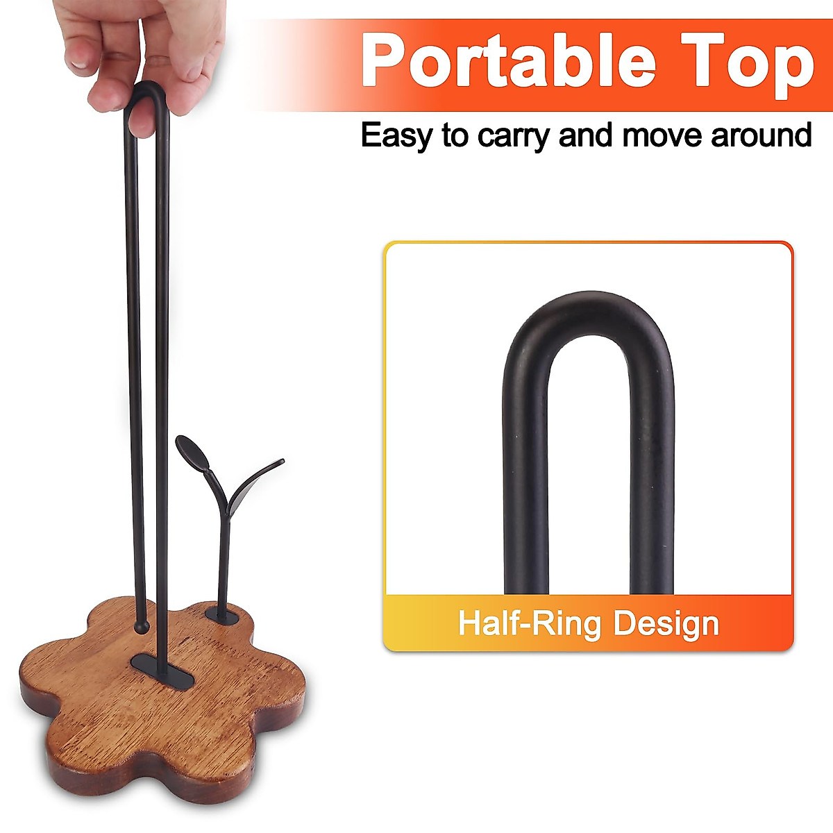 IEBIYO Paper Towel Holder Stand Kitchen Roll Holder Simply Tear Wooden Paper Towel Organizer Non-Slip Wooden Bottom Roll Paper Dispenser Countertop Paper Hanger Rack Kitchen Decoration (Black)