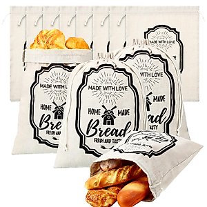 Vesici 8 Pcs Large Linen Bread Bag for Homemade Bread Reusable Bread Container and Saver Drawstring Bread Storage Bags Unbleached Bread Storage Container Keeper for Bakery 12" x 15" (Stylish Style)