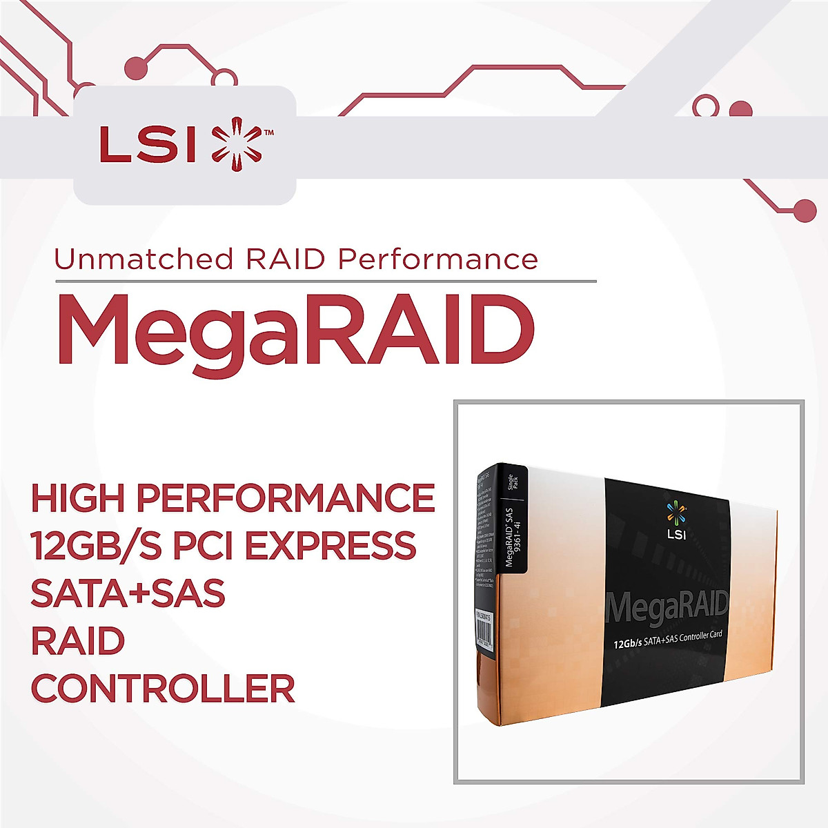 LSI Logic LSI LSI00415 MegaRAID SAS 9361-4i 4-Port 12Gb/s SAS+SATA PCI-Express 3.0 Low Profile RAID Controller, Single