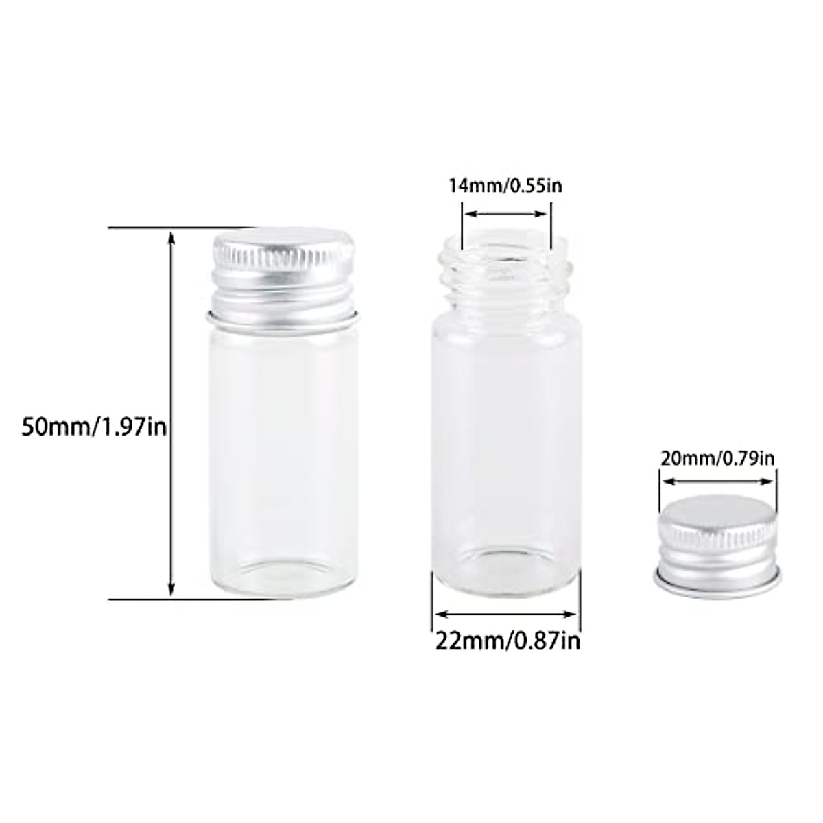 MaxMau 24 Sets 10ml Glass Vials Small Bottles Mini Tiny Jars with Aluminum Screw Caps Sealed Top Metal Lids Cover Clear Message Sample Bottle Storing Beads Wedding Favors Decorations DIY Crafts