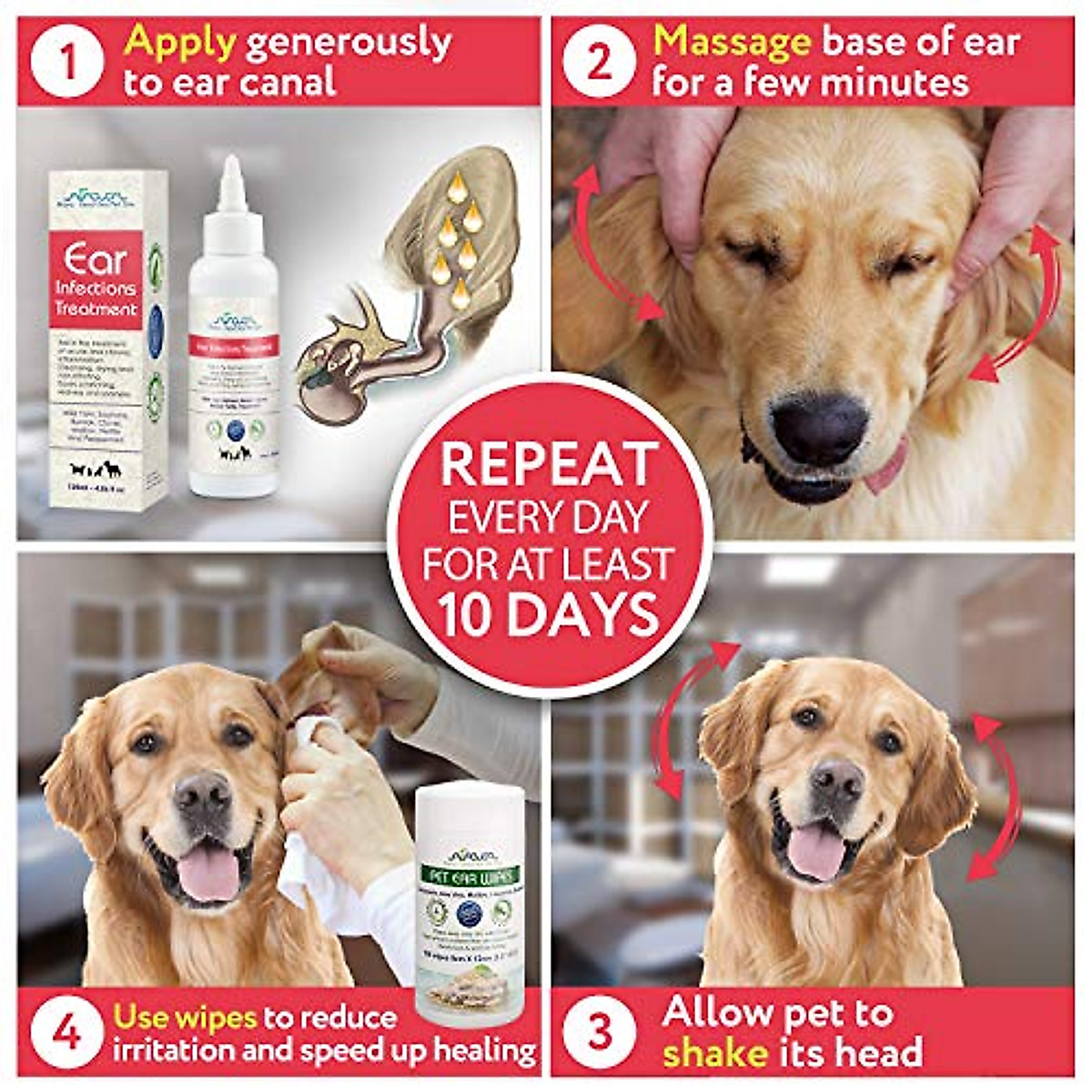 Arava Dog Ear Infection Treatment - First Aid in Acute & Chronic Inflammations - Anti Itch Effective Ear Cleaner - Pet Otic Ear Care Solution