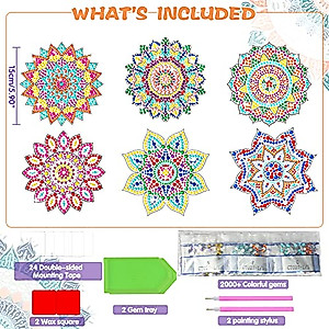 CrazyJan 6 PCS Diamond Painting Kits for Suncatchers Mandala Art Stained Glass Window Clings, DIY Diamond Art Accessories Adults & Kids Art Craft Supplies Gifts for Girls Women Children