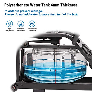 LUCKYERMORE Water Rowing Machine with LCD Monitor for Home/Gym, 265 Lbs Weight Capacity, Adjustable, Space Saving, Mobile, Double Track Indoor Rower Fitness, Black